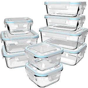 S SALIENT 18 Piece Glass Food Storage Containers with Lids, Glass Meal Prep Containers, Glass Containers for Food Storage with Lids, BPA Free & Leak Proof (9 lids & 9 Containers)