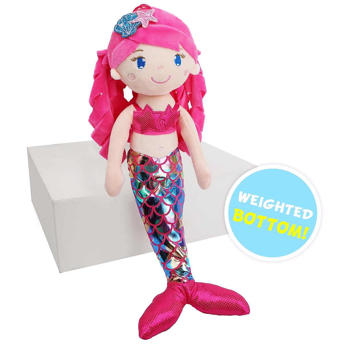 June Garden 15.5" Sparkly Mermaid Larissa - Soft Mermaid Plush Stuffed Doll Gift for Toddler Girls