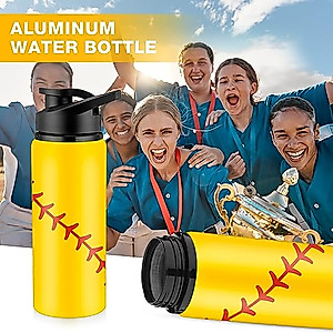 Yaomiao 16 Pcs Softball Gift Softball Water Bottles for Girls Softball Team Accessories Aluminum Water Bottle Bulk Snap Closure Reusable Leak Proof Sports Bottle for Team Gym Sports Travel(20 Oz)