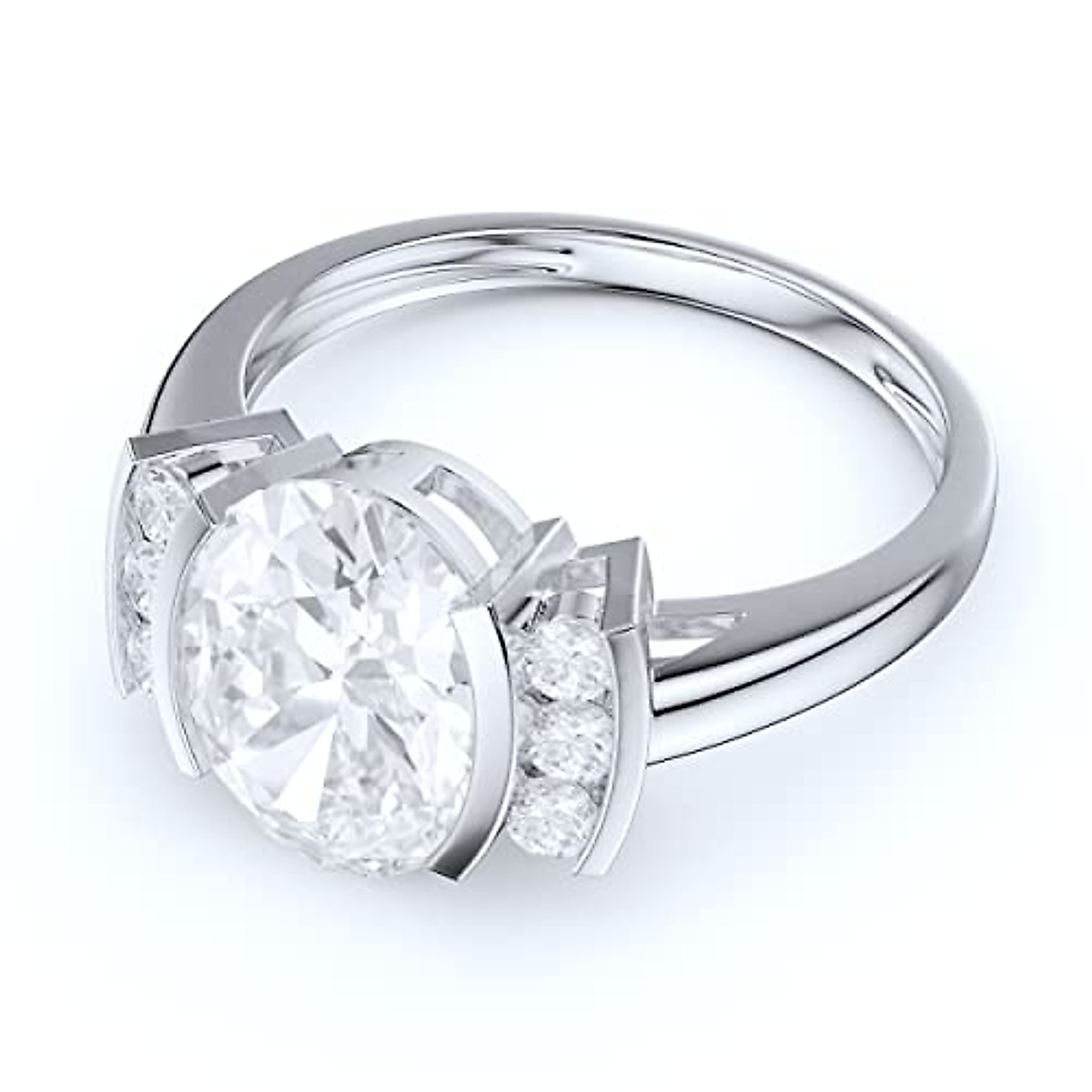 PRSTANI 10K White Gold Half Bezel Set 8x10mm 3CT Simulated Oval Cut Diamond Engagement Ring Promise Ring (6.5)