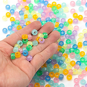 1000 Pcs Acrylic 9 Color Pony Beads 6x9mm Bulk Glow in The Dark