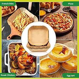 DSMY 150 PCS Air Fryer Disposable Paper Liners,8 Inch Square Parchment Disposable Paper Liner for 5-8QT Air Fryer,Baking, Roasting and Microwave, Non-Stick Airfryer Accessories