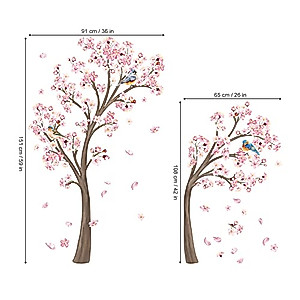 decalmile Large Cherry Blossom Tree Wall Decals Pink Flower Tree Branch Wall Stickers Living Room Bedroom Baby Nursery Wall Decor (Tree H: 67 Inch)