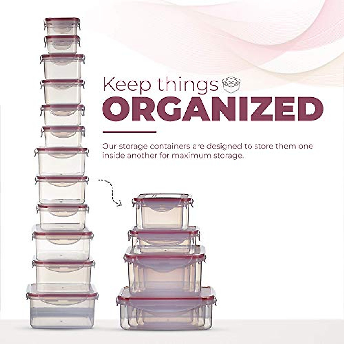 SEALCO Food Storage Containers with Lids – 12 Pack Set (24 Pieces Total) -Reusable Plastic Containers – BPA-Free, Stackable, Microwave, Dishwasher, Freezer Safe – Airtight