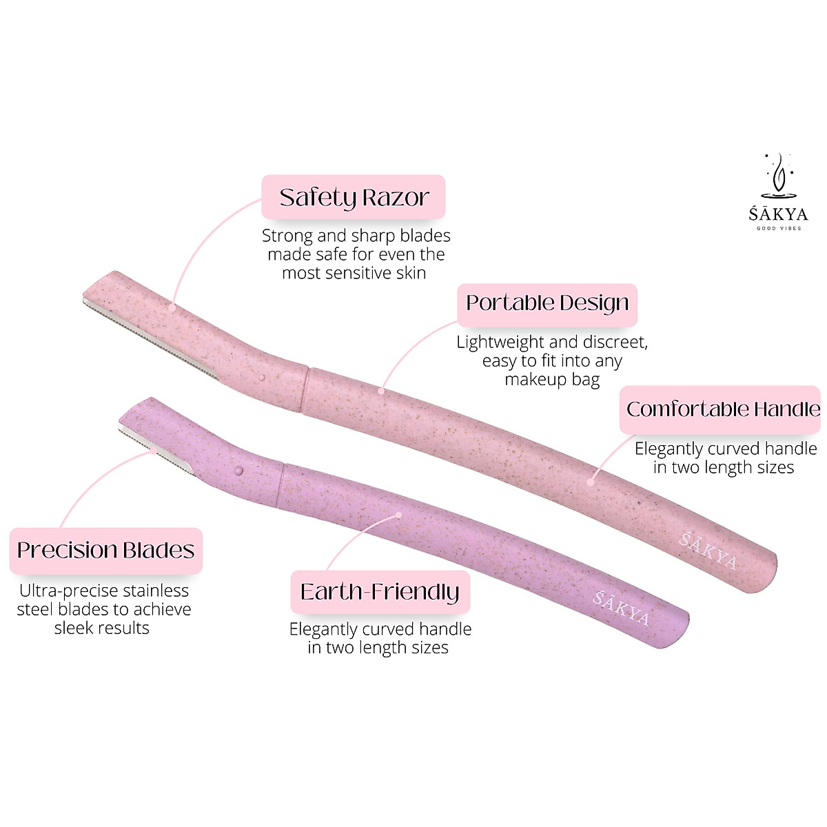 Sakya Biodegradable Women's Dermaplaning Tool - Dermaplane Facial Sensitive Skin Hair Removal Face Razor, Twinkle Blade for Eyebrows & Peach Fuzz - Sonic