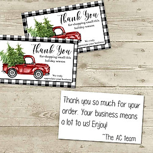 Black Buffalo Plaid Red Watercolor Pickup Truck Christmas Holiday Customer Appreciation Package Inserts for Small Businesses, 100 2" X 3.5” Single Sided Insert Cards