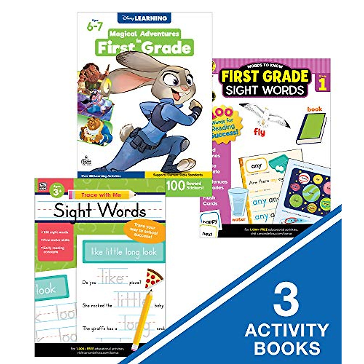 Carson Dellosa (CAS0P) First Grade Homeschool Kit for Kids – Elementary Math, Phonics, Sight Word Activities, Learn to Tell Time for Learn at Home (8pc) (145191)