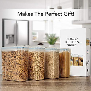 Cereal Container Storage Set - 100% Airtight Food Storage Containers, 18 Labels and Pen, Great for Flour - BPA Free Dispenser Keepers (135.2oz) 4PC - Shazo