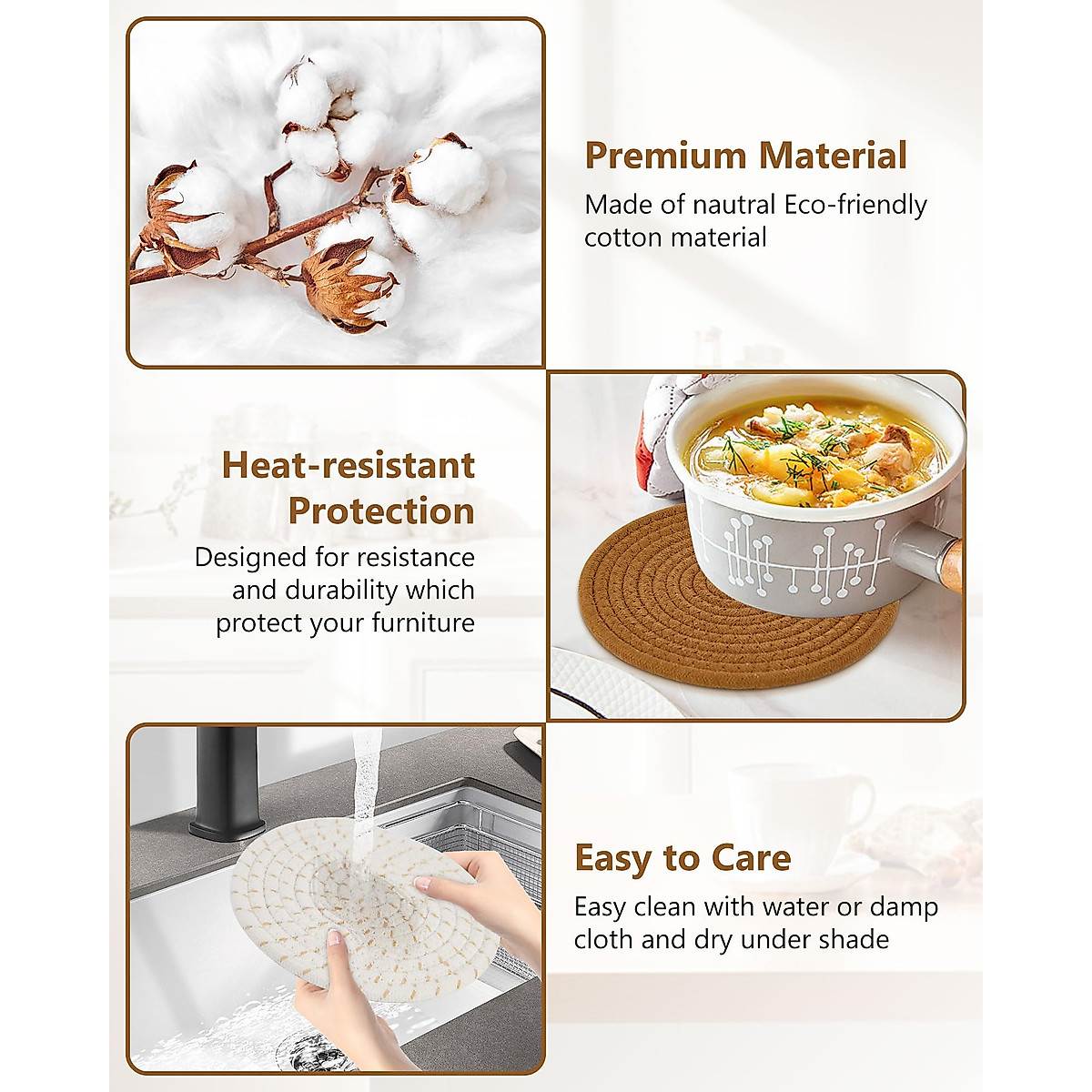 Trivets for Hot Dishes, 5 PCS Minimalist Cotton Pot Holders Kitchen Table, Counter Home Decor Essentials, Heat Resistant Hot Pads Plate Mats for Hot Pots and Pans, 7 Inch