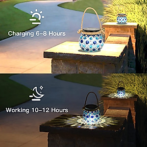 Aporana Solar Light Outdoor Waterproof, Solar Hanging Lanterns Garden, Glass Outdoor Solar Street Light, Solar Light Hanging Lanterns Outdoor Peacock Pattern or Table for Patio Courtyard (2 Pack)