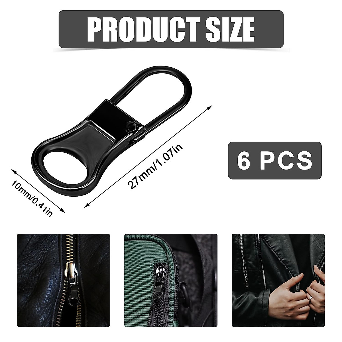 6pcs Zipper Pull Replacement, Detachable Zipper Pulls Zipper Replacement Zipper Repair Kit Zipper Replacement Slider for Jacket Pants Coat Shoes Suitcase Backpack (Dark Grey)