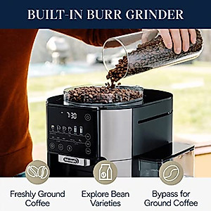 De'Longhi TrueBrew Drip Coffee Maker, Built in Grinder, Single Serve, 8 oz to 24 oz, Hot or Iced Coffee, Stainless, CAM51025MB