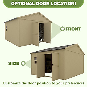 MUPATER 10 ft x 12 ft Outdoor Wood Shed with Metal Roof, Lean-to Storage shed Garden Furniture Tools with Lockable Door and Vents for Garden, Patio