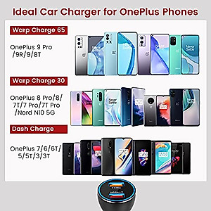 VELOGK 65W Warp Car Charger [10V/6.5A] for OnePlus 8T/9R/9/9 Pro/8 Pro/8/7 Pro/7T/7T Pro/6T/5T/Nord N10 5G, Warp Charge 65 Car Charger Adapter with USB A-to-C Warp Charging Cable (1M/3.3ft)