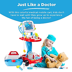 Best Choice Products Play Doctor Kit for Kids, Pretend Medical Station Set for Boys & Girls with Carrying Case, 17 Accessories Mobile Cart, LED EKG, Thermometer, Stethoscope, Pulse Machine - Blue