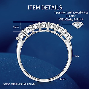 Kolmnurk Moissanite Wedding Band 7-Stone Eternity Ring for Women D Color VVS1 Lab Created Diamond Engagement Ring 925 Sterling Silver Stackable Ring size 5-15