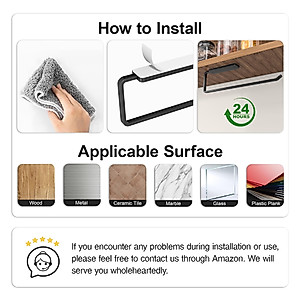 Paper Towel Holder Under Cabinet, Wall Mounted Paper Towel Holder No Drilling, Adhesive Under Cabinet Paper Towel Holder, Black Kitchen Towel Holder, 12.2 x 3.15 x 1.38 in, Aluminum, Black