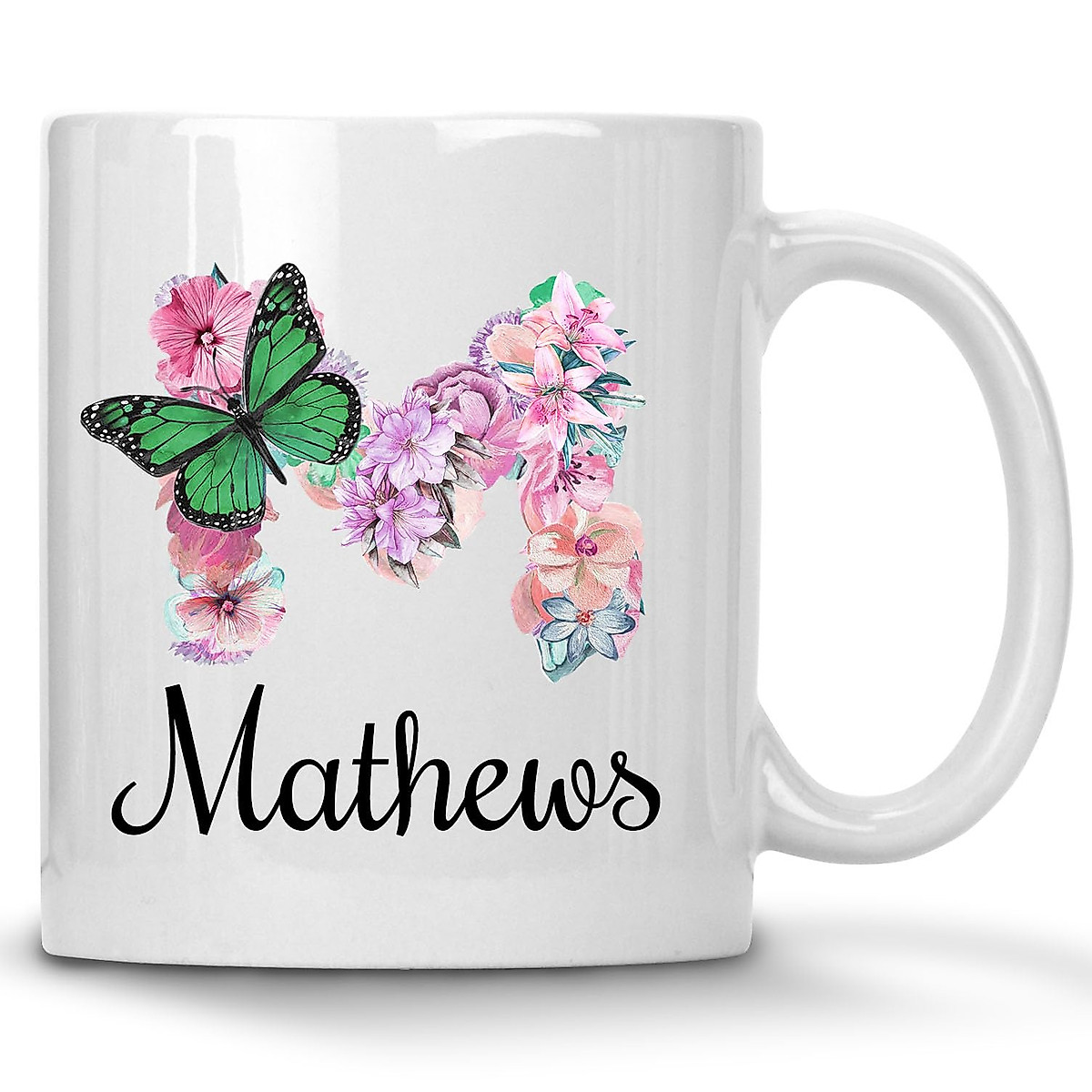 Personalized Name Floral Alphabet Mug, Custom Mug with Name and Initial, Name Mug Gift for Mom Sister Girls, Custom Name Mugs Gifts for Women & Men 980672