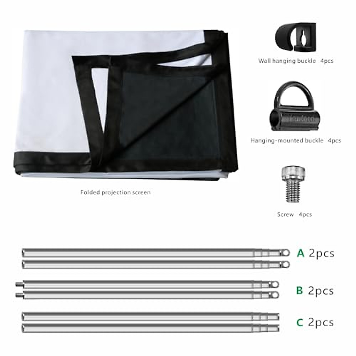 Portable Projector Screen 120 inch with Combined Pole Frame Black Backing Silver Foldable Projection Screen