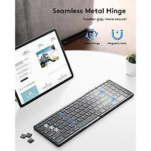 Foldable Bluetooth Keyboard with Numeric Keypad, Samsers Full-Size Wireless Folding Keyboard with PU Leather, Portable Travel Keyboard for iOS Android Windows Mac OS, Support 3 Device(BT5.1 x 3)-Black