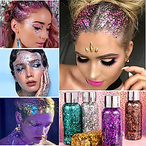 MEICOLY Green Body Glitter,Green Face Glitter Gel Alien Glitter Makeup,Mermaid Sequins Glitter Face Paint,Face Hair Party Festival Chunky Glitter Makeup,Sparkly Body Glitter Gel for Women Kids