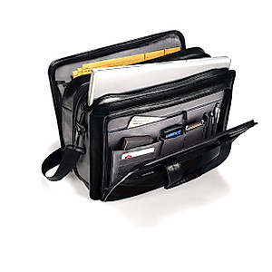 Samsonite Leather Expandable Briefcase, Black, One Size, 17"
