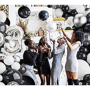Black White Balloons Garland Arch Kit-148Pcs Confetti Silver Black White Balloons Party Decorations for Baby Shower Birthday New Years Engagement Wedding Anniversary Retirement