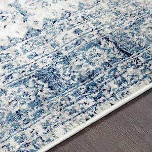 Hauteloom Inkom Hallway, Kitchen Runner Rug - Traditional Bohemian Medallion Carpet - Gray, Blue, Denim - 2'7" x 12'