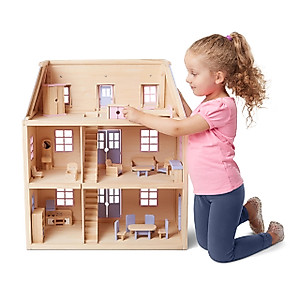 Melissa & Doug Modern Wooden Multi-Level Dollhouse With 19 pcs Furniture [White]