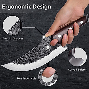 TOMBRO Huusk Knife Forged Viking Knives Sharp Boning knife, Handmade Caveman Knife, High Carbon Steel Butcher Knives with Sheath, Japanese Chef Knife for Kitchen, Camping