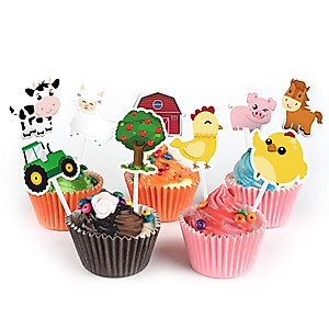 WERNNSAI Farm Cupcake Topper - 36 PCS Farm Animals Cake Topper Party Decorations for Kids Birthday Baby Shower Barnyard Cartoon Cupcake Topper Picks Party Supplies