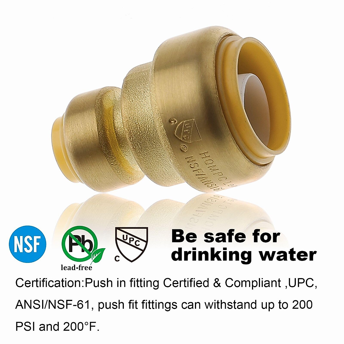 HQMPC Push Fit PEX Fittings Straight Coupling 1/2"x1, Push-to-Connect Copper, CPVC, No lead Brass Plumbing Fittings 6PCS 1/2"x1")