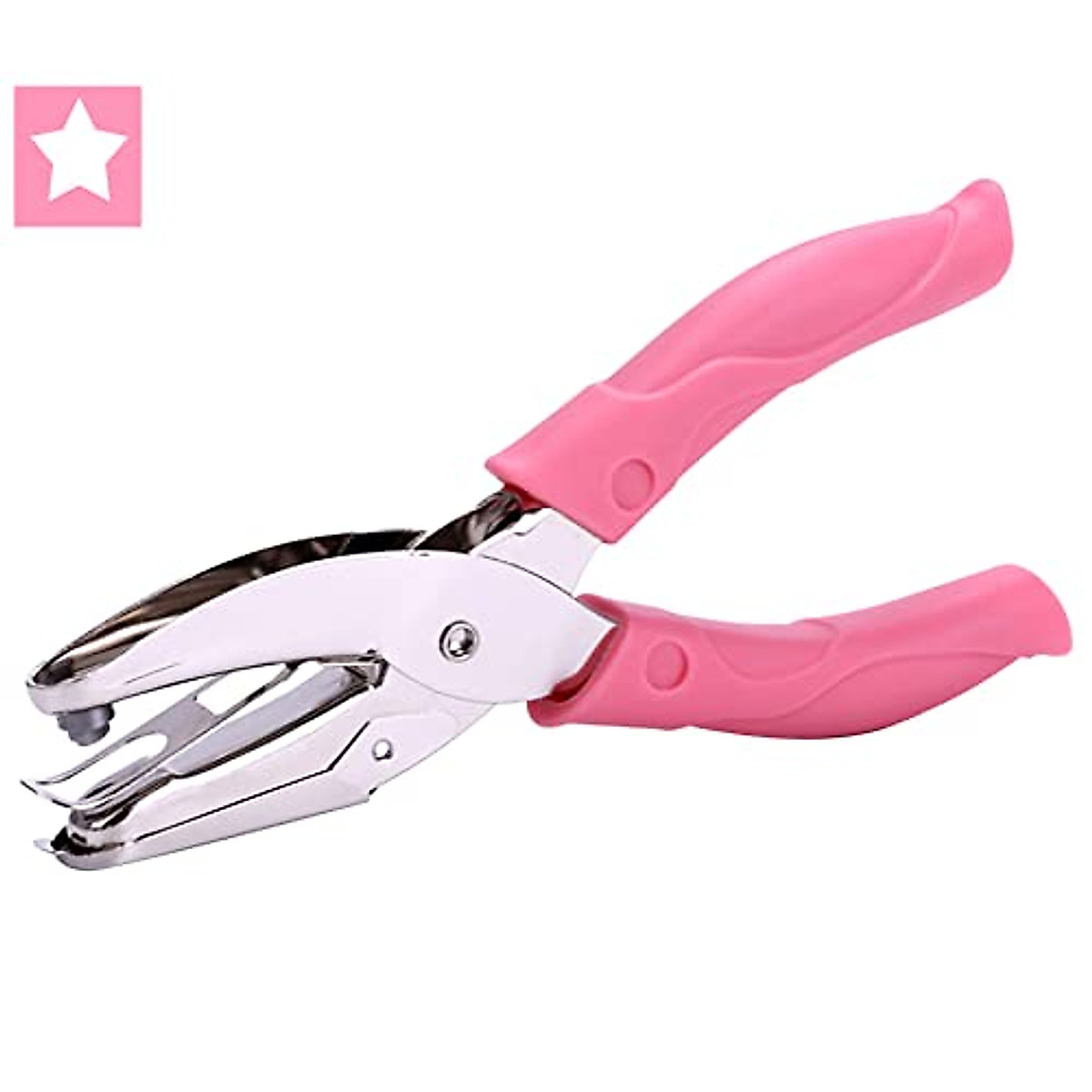 Star Shape Single Paper Hole Punch, 1 Pack 6.3 Inch Length 1/4 Inch of Diameter of Hole Handheld Puncher with Pink Soft Thick Leather Cover(Star 1/4 inch)