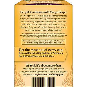 Yogi Tea Mango Ginger Tea - 16 Tea Bags per Pack (4 Packs) - Organic Ginger Root Tea to Support Healthy Digestion - Contains Antioxidants - Includes Cinnamon Bark, Rooibos Leaf, Mango Flavor & More