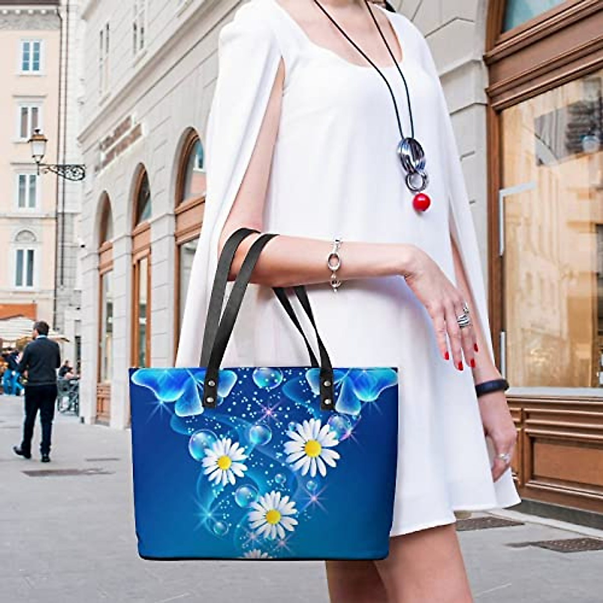 Womens Handbag Butterflies And Daisy Leather Tote Bag Top Handle Satchel Bags For Lady