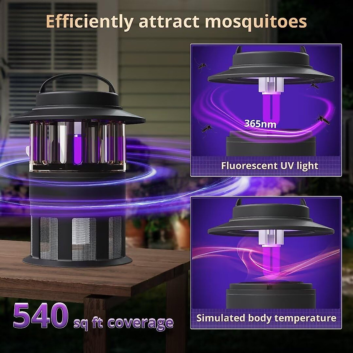 POWIFY Mosquito Trap, Bug Zapper with 1000V Grid and Suction Fan, Insect Trap for Flies, Gnat & Moth, Portable Flying Insect Killer for Backyard, Patio, Home