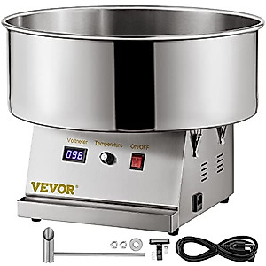 VEVOR Electric Cotton Candy Machine, 19.7-inch Cotton Candy Maker, 1050W Candy Floss Maker, Silver Commercial Cotton Candy Machine with Stainless Steel Bowl and Sugar Scoop, Perfect for Family Party