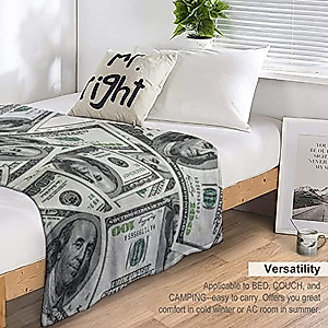 Dollars Bill Print Throw Blanket for Couch Bed Flannel Lap Blanket Lightweight Cozy Plush Blanket for All Seasons 50"x70"