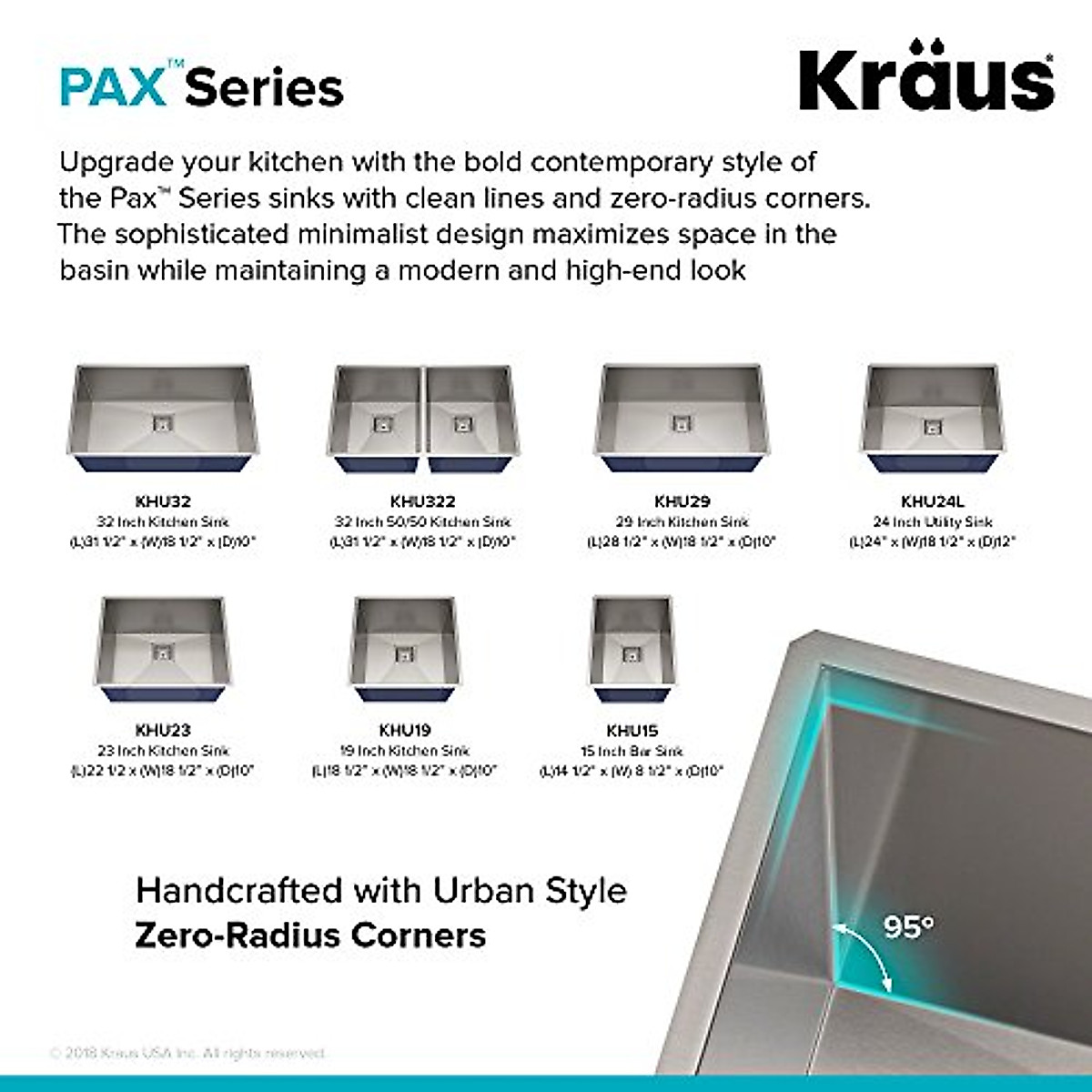 KRAUS Pax 31 1/2-inch 16 Gauge Undermount 50/50 Double Bowl Stainless Steel Kitchen Sink, KHU322