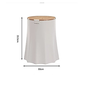 DOUBA Wood Grain Wood Dustbin Round Desktop Press Cover Trash Can Living Room Toilet Kitchen Garbage Rubbish Bin
