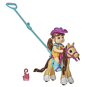 Baby Alive Littles, Lil’ Pony Ride, Little Mandy Doll and Pony with Push-Stick, Accessories, Brown Hair Toy for Kids 3 Years Old and Up