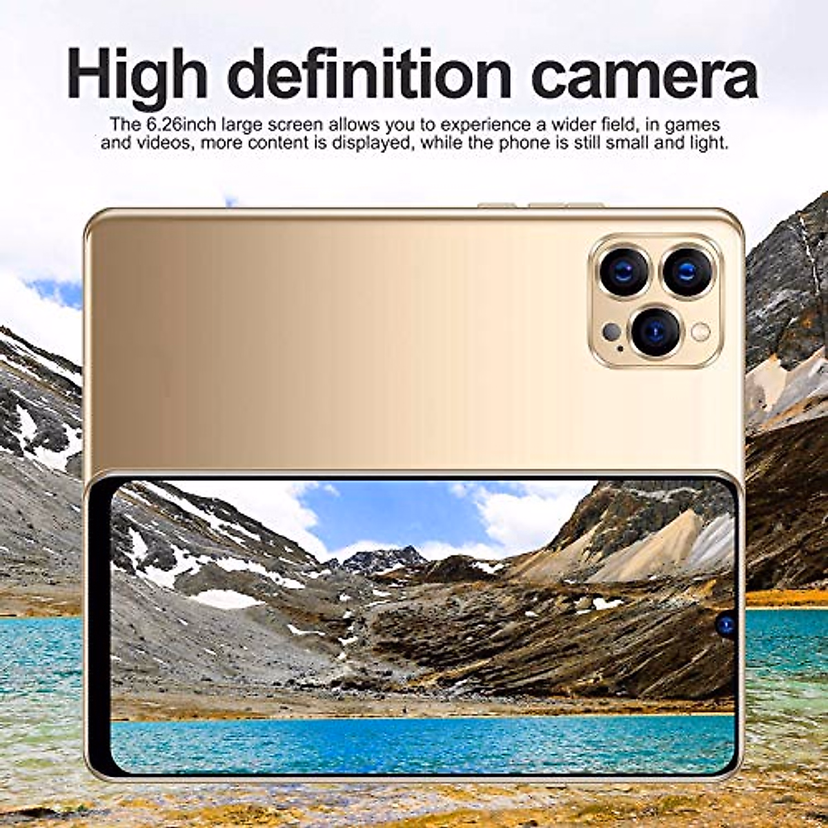 Zopsc 6.26in Screen Smart Phone,Face Recognition,Dual Card Dual Standby,Up to 128GB Storage (Gold)