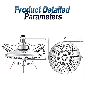 HOPOPRO High Pressure Shower Head with 5 Functions, 6 Inch Fixed Shower Head High Flow Rain Shower Head for Luxury Shower Experience