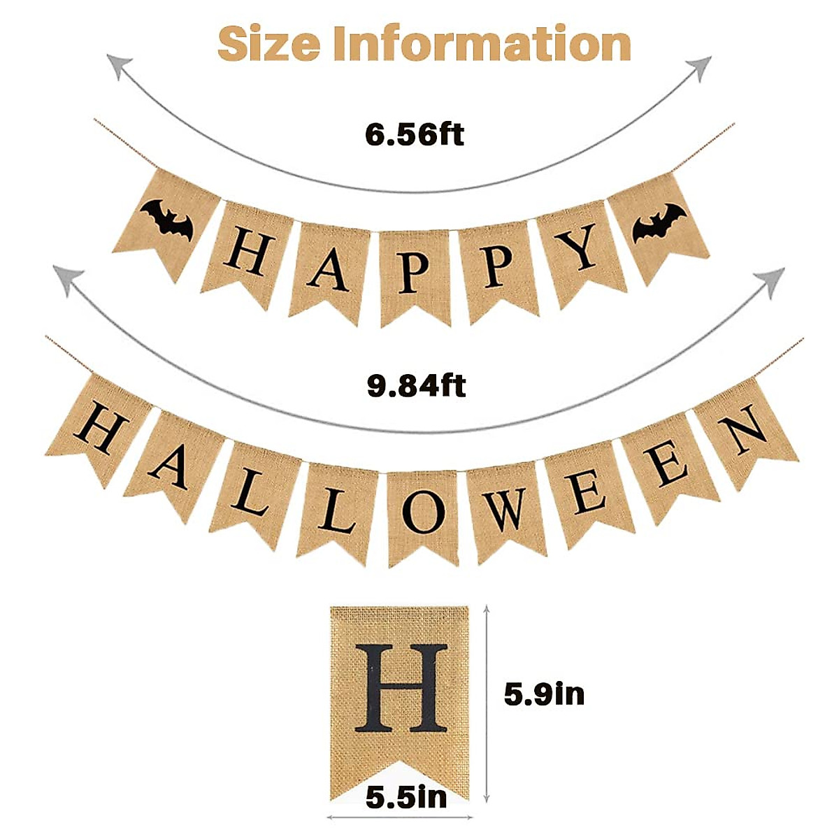 Happy Halloween Burlap Banner Decor, 16Pcs Linen Bunting Hanging Banner Ornaments Halloween Home Party Wall Decoration Supplies
