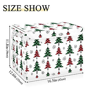 WIHVE Storage Bin with Lids Christmas Tree Plaid Snowflake Foldable Storage Boxes with Handles