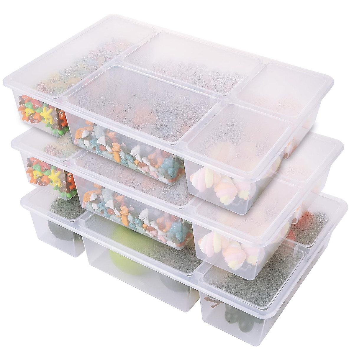 YAYODS 3 Pack Divided Veggie Tray with Lid, 5 Compartment Snackle Box Container for Fridge, Clear Stackable Salad Prep Food Storage Containers for Snack, Fruit, Vegetable, Salad, Meat