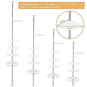 Ejoyous Tension Corner Shower Caddy, 4 Tier Height Adjustable Bathroom Corner Shower Rack Organizer Telescopic Rustproof Shower Caddy Pole for Storing Shampoo, Conditioner, Soap - White