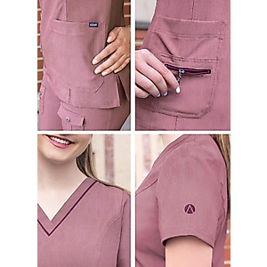 Adar Uniforms, Pro Heather Scrubs for Women - Elevated V-Neck Scrub Top - P4212H - Heather Wine - L