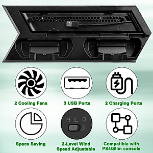 OSTENT Dual Motors Cooling Fan Radiator Charger Station USB Hub Vertical Stand for Sony PS4 / Slim Console