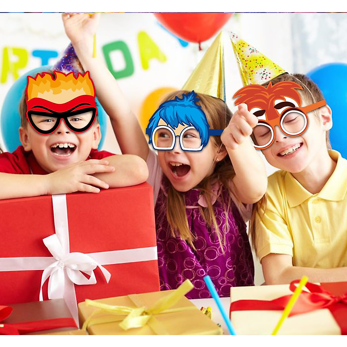 Funny Photo Booth Props for Inside Out2 Cartoon Cosplay Paper Mask Glasses-12Pcs, Fun Themed Birthday Party Favors Gift, Selfie Dress Up Supplies; TGDJ